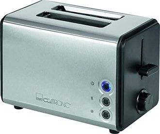 Clatronic TA 3620 Toaster, Edelstahlgehäuse, abnehmbarer Brötchenaufsatz, Auftau-/Aufwärm-/Schnellstoppfunktion, 2 Scheiben-Toaster, Krümelschublade, Edelstahl