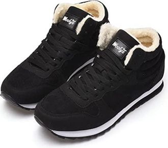 ORANDESIGNE Botte Femme Homme Hiver Fourrure Bottines Neige Plates Chaudes Chaussures Montantes a Lacet Antidérapant Mode Unisexe Bottes de Neige Dextérieur B Noi