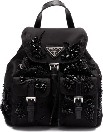 Prada Rucks&auml;cke - Enamel Triangle-Logo Backpack - Gr. unisize - in Schwarz - f&uuml;r Damen