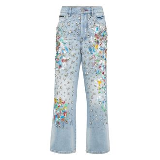 Philipp Plein Femme, Jeans, Bleu, Taille: W28 Denim Pantalons High Rise Fit Crystal