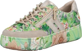 Rieker Plateausneaker RIEKER, Damen, Gr. 43, gr&uuml;n multicolor, goldfarben, Lederimitat, Textil, Glitzer, Schuhe Plateausneaker, Freizeitschuh, Halbschuh, Tren