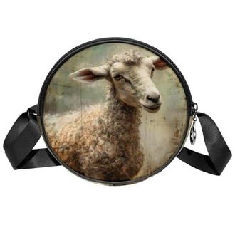 Generic Sac &agrave; bandouli&egrave;re rond pour femme, petit sac &agrave; bandouli&egrave;re vintage en forme de mouton avec fermeture &eacute;clair, bretelles r&eacute;glables, sac &agrave; main rond d&eacute;co