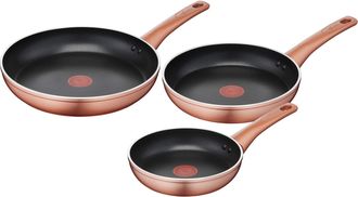 Lagostina Ramata Set aus drei Pfannen, Kupfer-Effekt außen, Aluminium-Antihaftbeschichtung, Durchmesser 20, 24 und 28 cm, schwarz