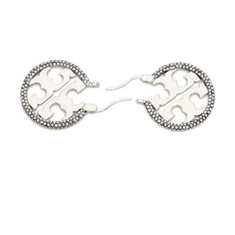 Tory Burch Femme, Accessoires, Gris, Taille: ONE Size Icon Pav&eacute; Hoop Earrings