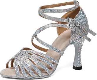 Miyoopark Chaussures de danse latine pour femme avec bride en strass - Sandales formelles de mariage, L604 argent&eacute; talon de 9 cm, 42.5 EU
