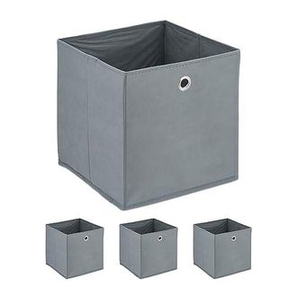 Relaxdays Aufbewahrungsbox, 4er Set, faltbar, H x B x T: 30 x 30 x 30 cm, Stoffbox mit Griffloch, hellgrau