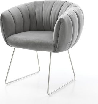 DELIFE Esszimmerstuhl Jada-Flex Samt Grau Kufengestell Edelstahl Taschenfederkern, Esszimmerst&uuml;hle