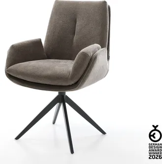 DELIFE Drehstuhl Clea-Flex Strukturstoff Soft Taupe Kreuzgestell breit Schwarz 360&deg; drehbar Wippfunktion, Esszimmerst&uuml;hle