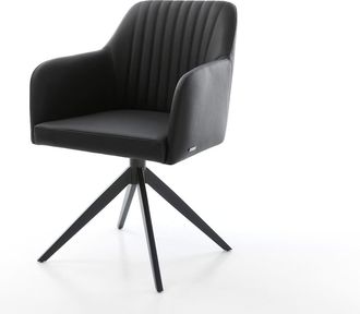 DELIFE Drehstuhl Greg-Flex Echt-Leder Schwarz Kreuzgestell breit Schwarz 360&deg; drehbar Wippfunktion Taschenfederkern, Esszimmerst&uuml;hle