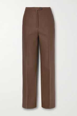 The Row Pantalon Droit En Serge De Laine Et De Soie M&eacute;lang&eacute;es Elia - Marron