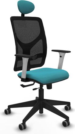 Piqueras y Crespo Telefonstuhl mit schwarzen und wei&szlig;en Armlehnen, h&ouml;henverstellbare Lendenwirbelst&uuml;tze und festes Kopfteil, Schwarz/T&uuml;rkis