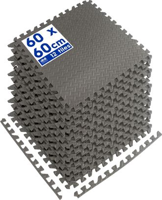 Harbour Housewares Eva-Schaumstoff-Fitnessmatten - 60 x 60 cm - 12 gro&szlig;e, Schwarze, strapazierf&auml;hige, rutschfeste Gummimatten f&uuml;r Fitness, Zuhause, Garage, Pool, Laufban