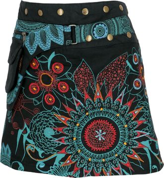 Guru Shop Wickelrock, Kurzer Goa Rock, Cacheur, Minirock - Schwarz/türkis, Damen, Baumwolle