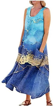 Generic Générique Robe Femme Chic Et Elegant,Robe Femme Ete Robe Plage Femme Décontractée Imprimée Robe De Mariée Grande Taille Sans Manches Robe De FêTe Femm