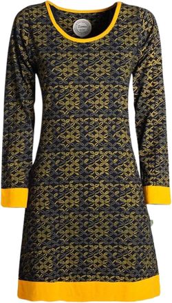 vishes Damen leichtes Langarmshirt-Kleid in Schwarz-gelbgr&uuml;n | Gr&ouml;&szlig;e 4XL (48) | Handgefertigt aus 100% Baumwolle | Ideal f&uuml;r Fr&uuml;hling, Sommer & Herbst | Nach