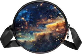 Generic Sac &agrave; bandouli&egrave;re rond pour femme, motif notes de musique galaxie, petit sac &agrave; dos &agrave; bandouli&egrave;re avec fermeture &eacute;clair, bretelles r&eacute;glables, sac &agrave; mai