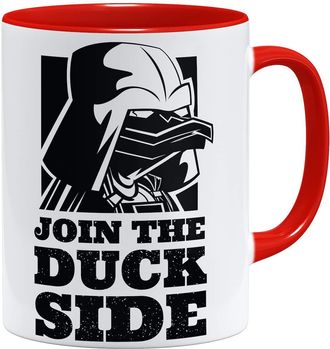 OM3 Join-The-Duck-Side Parody Kaffee-Tasse - Keramik Becher - 11oz 325ml - Beidseitig Bedruckt - Rot