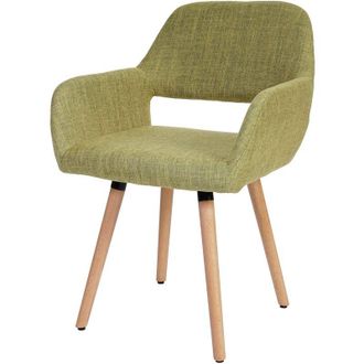 Hhg Chaise de salle &agrave; manger Altena ii, fauteuil, design r&eacute;tro des ann&eacute;es 50, tissu, vert clair