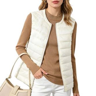 Generic Gilet sans manches matelass&eacute; beige grande taille 8XL tendance femme 2025, l&eacute;ger et compressible, col rond court, coupe courte