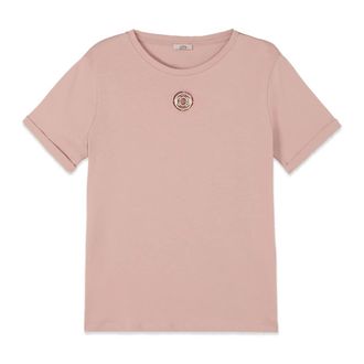 Oltre T-Shirt mit Intarsien und Kristallen - - Tops - Damen - Rosa - XS
