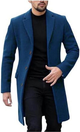 Generic Manteau dhiver pour homme style veste mode beau long manteau en laine confortable chaud doux manteau, bleu, XXL