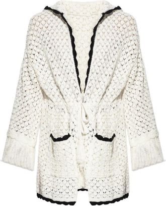Akep Femme, Pulls, Blanc, Taille: 40 FR Cardigan Crochet&eacute; avec Capuche