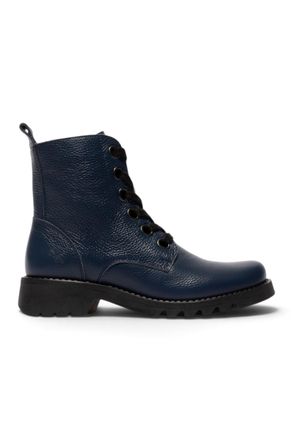 FLY London Damen Schn&uuml;r-Stiefeletten aus Leder mit Absatz in Marineblau - RAMY488