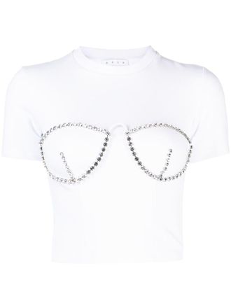 Area t-shirt crop à ornements en cristal - Blanc
