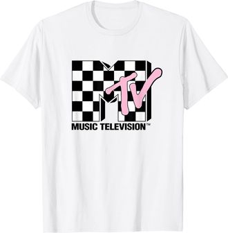 Giesswein Music Television Retro 80s Pink Neon Checkerboard Logo T-Shirt