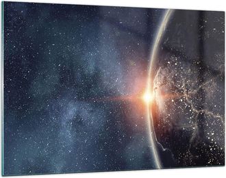 Arttor Wandbilder Dekoration Wohnzimmer Kosmos Erde Sonne Bilder auf Glas 120x80cm Glasbild Schlafzimmer K&uuml;che Deko Wand Kunstdruck Art Gro&szlig; XXL Wanddeko Bil