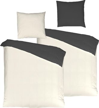 JACK by Mistral 4tlg. Wende Bettwäsche Uni Einfarbig Creme Anthrazit Edel Perkal 100% Ägyptische Baumwolle, Größe:4 TLG. 135x200cm