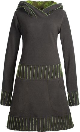 vishes Alternative Bekleidung - Lang&auml;rmliges Patchwork Hoodie Eco Damen Fleecekleid mit Daumenl&ouml;chern Olive 38