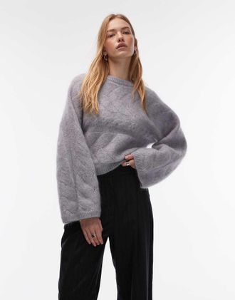 & Other Stories Pull en maille de laine m&eacute;lang&eacute;e torsad&eacute;e - Gris clair chin&eacute;