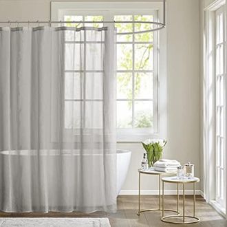 Madison Park Anna Sheers Duschvorhang, strukturiertes gestreiftes Akzent-Design, Moderne Badezimmerdekoration aus der Mitte des Jahrhunderts, maschinenwaschbar, St