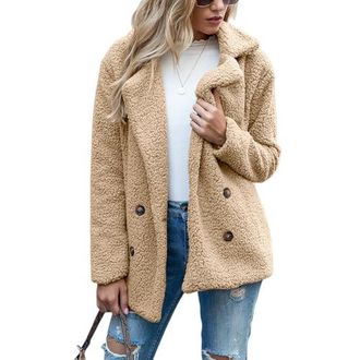 Generic Veste polaire pour femme, vestes dhiver chaudes en sherpa tendance, revers boutonn&eacute;, polaire pelucheuse, grande taille, manteaux dext&eacute;rieur, kaki, 3XL