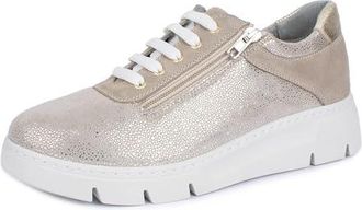 Jürgen Hirsch Baskets en cuir Comfort 06 pour femme, matériau stretch métallique, fermeture éclair, semelle intérieure DryGo amovible, beige, 37 EU