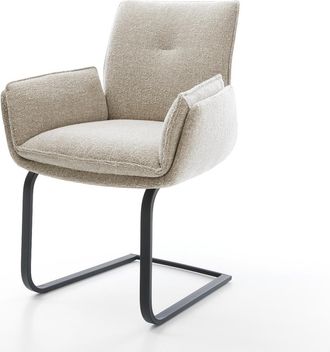 DELIFE Freischwinger Nela-Flex Webstoff Soft Beige Freischwinger flach Schwarz, Esszimmerst&uuml;hle