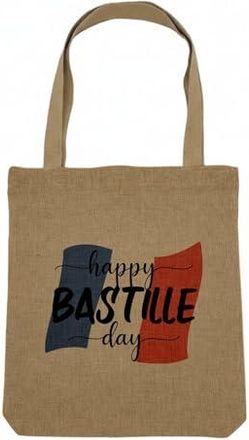 Fabulous Sac Shopping Tote Bag Aspect Lin - Happy Bastille Day 14 Juillet Fete Nationale - Sac de Courses Toile Epaisse 360g Beige Naturel Cabas Port&eacute; Epaule S