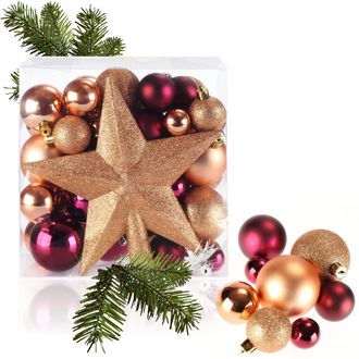 Com-Four 52x Weihnachtskugeln, Christbaumkugeln bruchsicher aus Kunststoff für Weihnachten, Baumschmuck für den Christbaum mit Anhänger