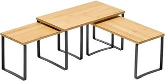 Songmics KCS014B01 Lot de 3 Coques de comptoir, empilables, Porte-épices Extensible, en métal et Bambou, Noir Encre et Beige Naturel