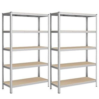 Songmics Lot de 2, Étagère de Rangement à 5 Niveaux, 60 x 120 x 200 cm, Capacité 750 kg, Planches Réglables, Style Industriel, pour Cuisine, Salon, Argent GLR0