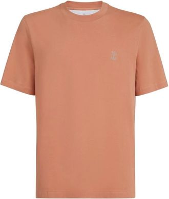 Brunello Cucinelli Homme, Tops, Orange, Taille: XL T-shirt en jersey avec logo
