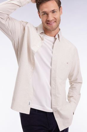 Eden Park Chemise En Popeline De Coton Ray&eacute;e Beige Coupe Droite