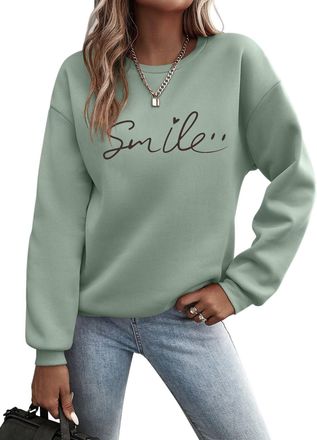 Minetom Pullover Damen Herbst Winter Sweatshirt Rundhals Langarm Pulli Frauen Oberteil Sweatshirts ohne Kapuze B Gr&uuml;n XXL
