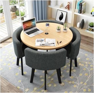 Generic Modernes rundes Esstisch-Set, runder Tisch und St&uuml;hle mit weicher R&uuml;ckenlehne, mit 4 St&uuml;hlen, Design mit abgerundeten Ecken, for Caf&eacute;, K&uuml;che, Esstisch