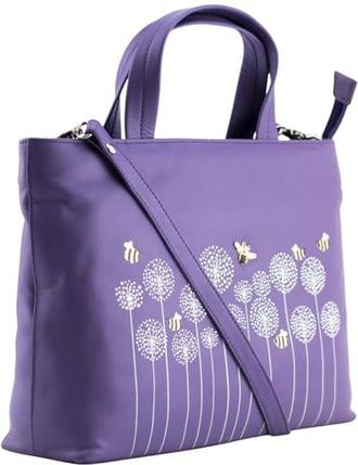Mala Leather Moonflower Bee & Flowers Sac à main multivoies en cuir véritable avec bandoulière amovible - Bandoulière et poignée supérieure - 30 × 22,5 × 9 cm, vio