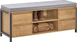 SoBuy FSR149-N Schuhbank Schuhschrank mit Sitzbank Schuhtruhe Sitzkommode Sitzbank mit Stauraum Schuhregal mit Sitzfläche Dielenbank schmal Natur-Schwarz BH