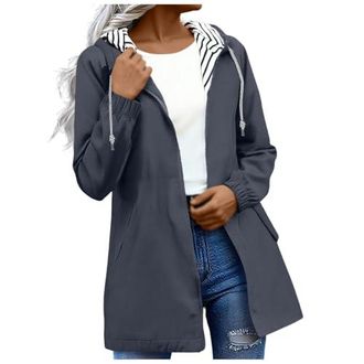 Generic 2025 Veste de pluie imperm&eacute;able avec capuche, veste de pluie l&eacute;g&egrave;re et doubl&eacute;e &agrave; fermeture &eacute;clair avec poches pour la randonn&eacute;e, gris, XXL