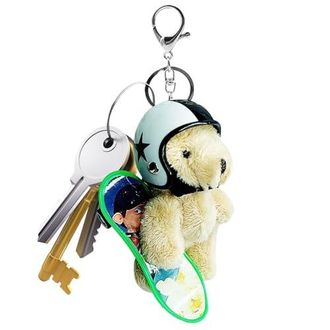 Generic Porte-clés animal - Adorable - En peluche avec casque pour sac à dos | Pendentif stylisé et pour sac à dos de voyage ou sac à main pour femme, En noir