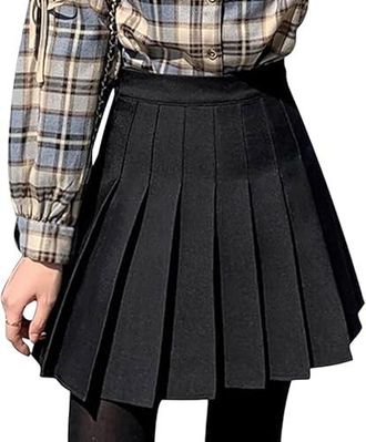Dreshow R&eacute;tro Jupe Basique Elastique &eacute;vas&eacute;e Mini Jupe Pliss&eacute;e Patineuse D&eacute;contract&eacute;e Pour Femmes Filles, Pleated Mini Skirt 04-Black, XXL